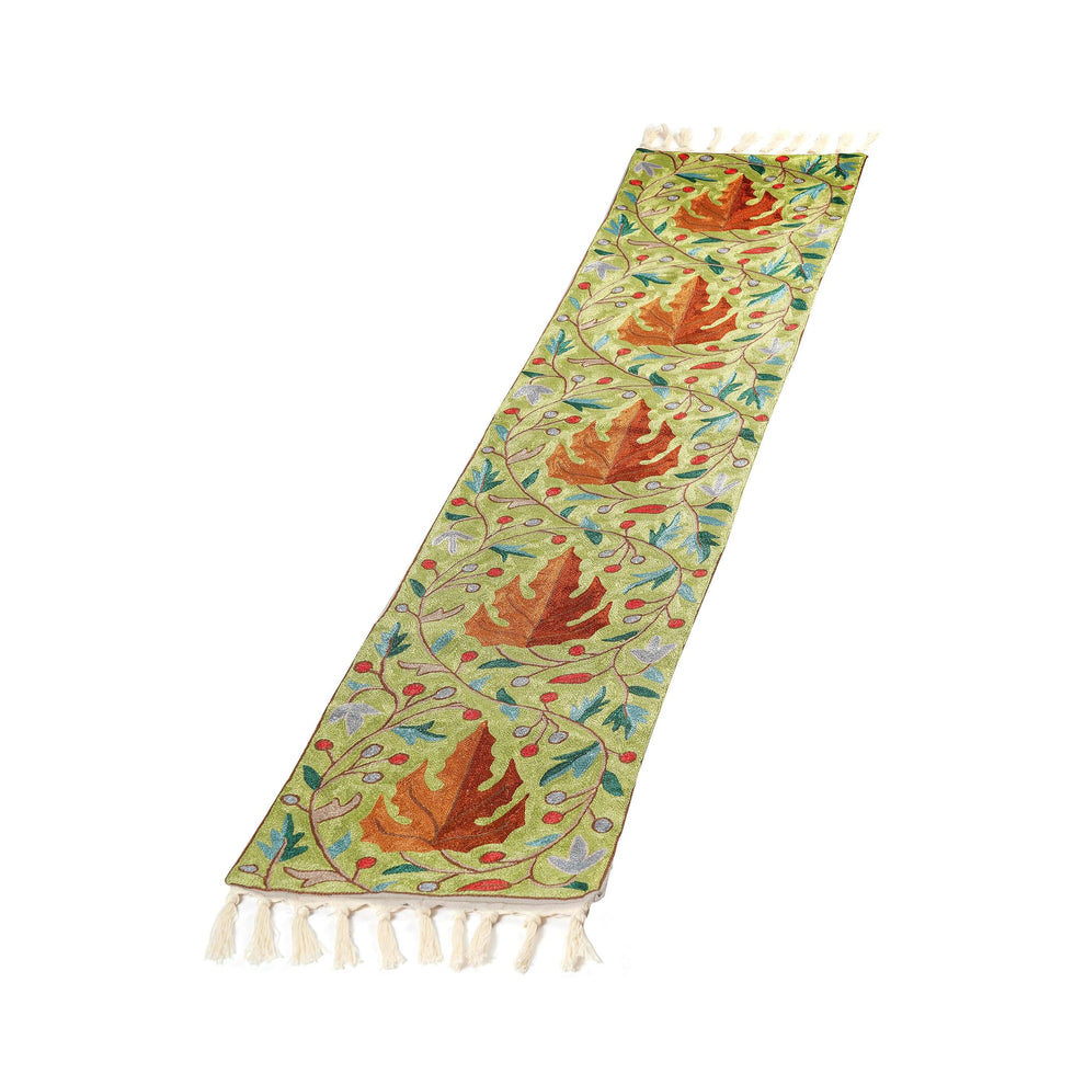 Hand Embroidered Table Runner - Leaves | Silk Hand Embroidered | FnW ...